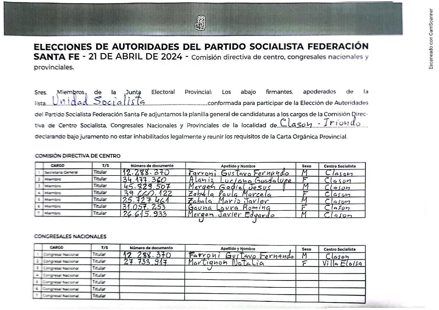 Iriondo_Clason | Partido Socialista Santa Fe